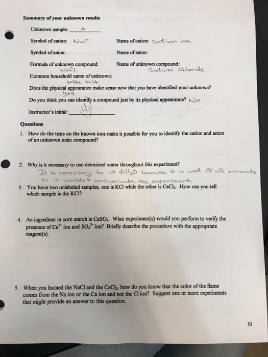 Solved Summary of your unknown results Unknown sample A | Chegg.com