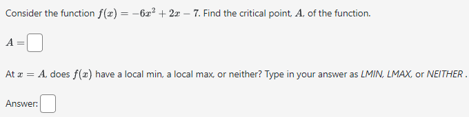 Solved Consider the function f(x)=−6x2+2x−7. Find the | Chegg.com