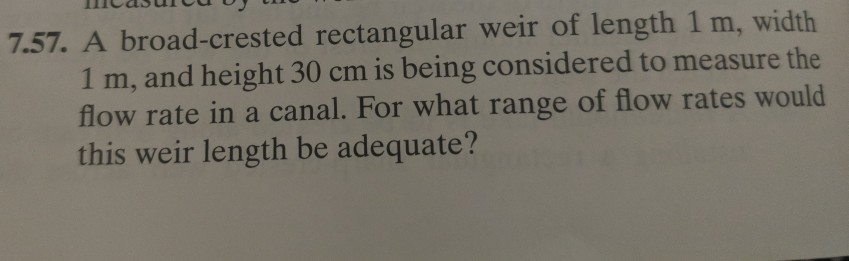 Solved 7.57. A broad-crested rectangular weir of length 1 m, | Chegg.com