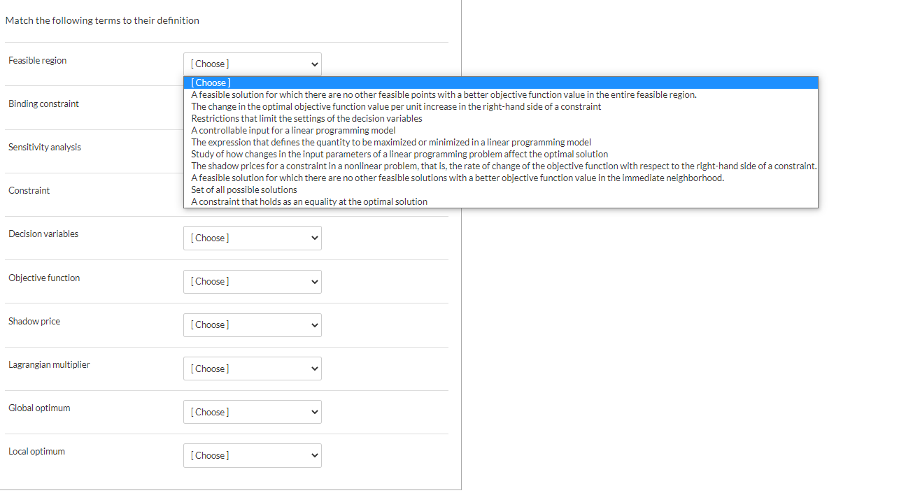 Solved Match the following terms to their definition | Chegg.com