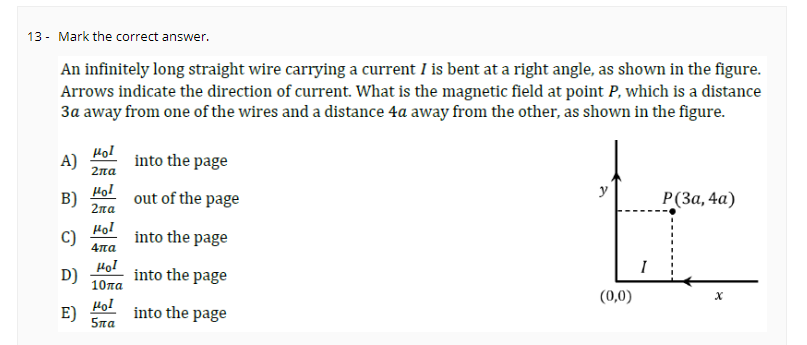 Solved Mark the correct answer. An infinitely long straight | Chegg.com