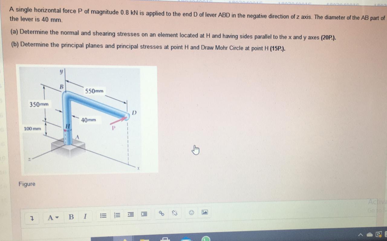 Solved A single horizontal force P of magnitude 0.8 kN is | Chegg.com