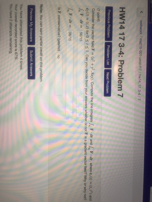 Solved HW14 17 3-4: Problem 7 (1 point) Consider the vector | Chegg.com