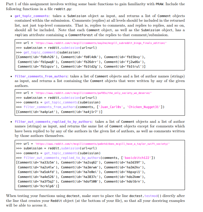 Part 1 of this assignment involves writing some basic | Chegg.com