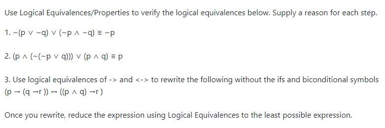Solved Use Logical Equivalences/Properties to verify the | Chegg.com