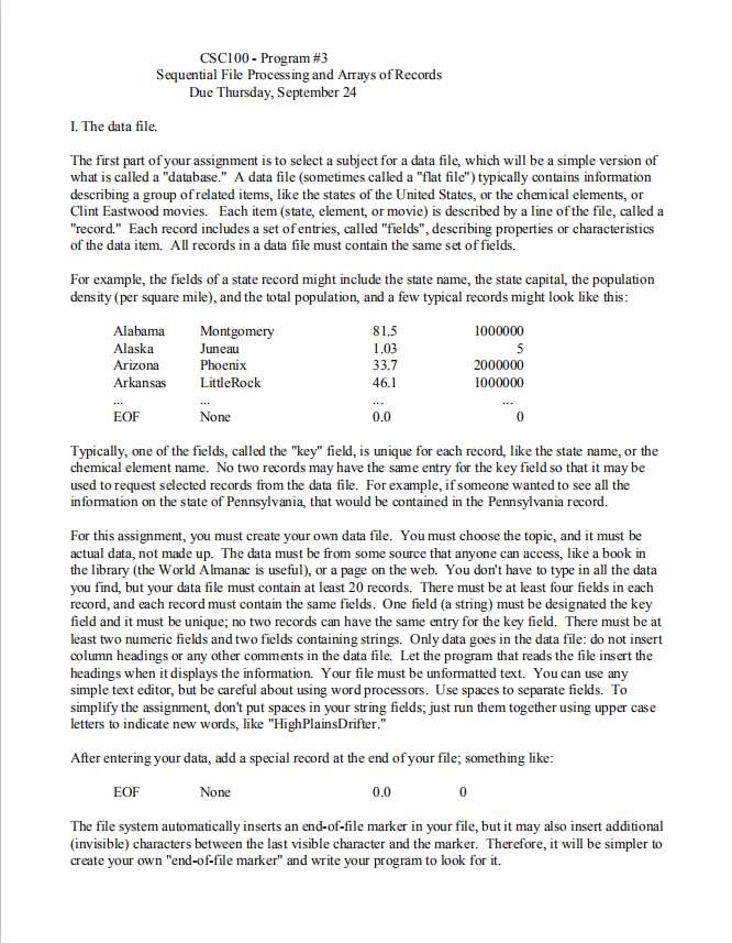 CSC100- Program #3 Sequential File Processing and | Chegg.com