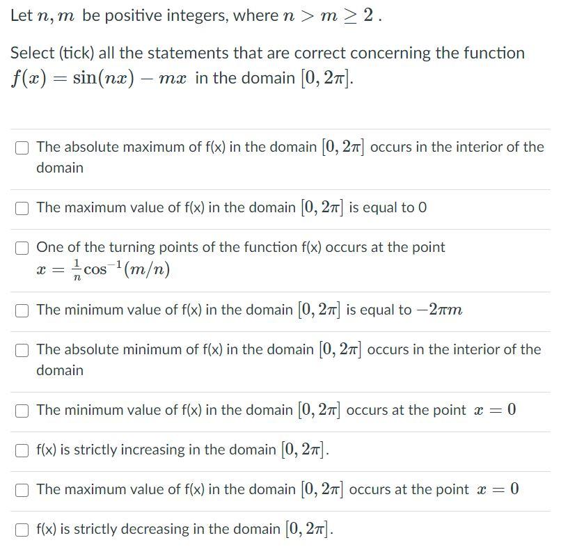 Solved Let n, m be positive integers, where n >m > 2. Select | Chegg.com Solved Let n, m be positive integers, where n >m > 2. Select | Chegg.com