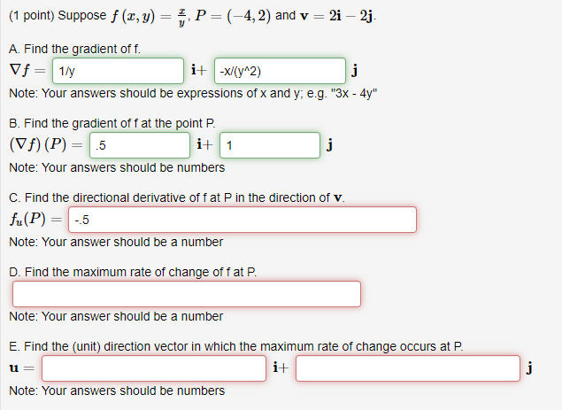 Solved (1 point) Suppose f (x, y) I y P= (-4, 2) and v = 2i | Chegg.com