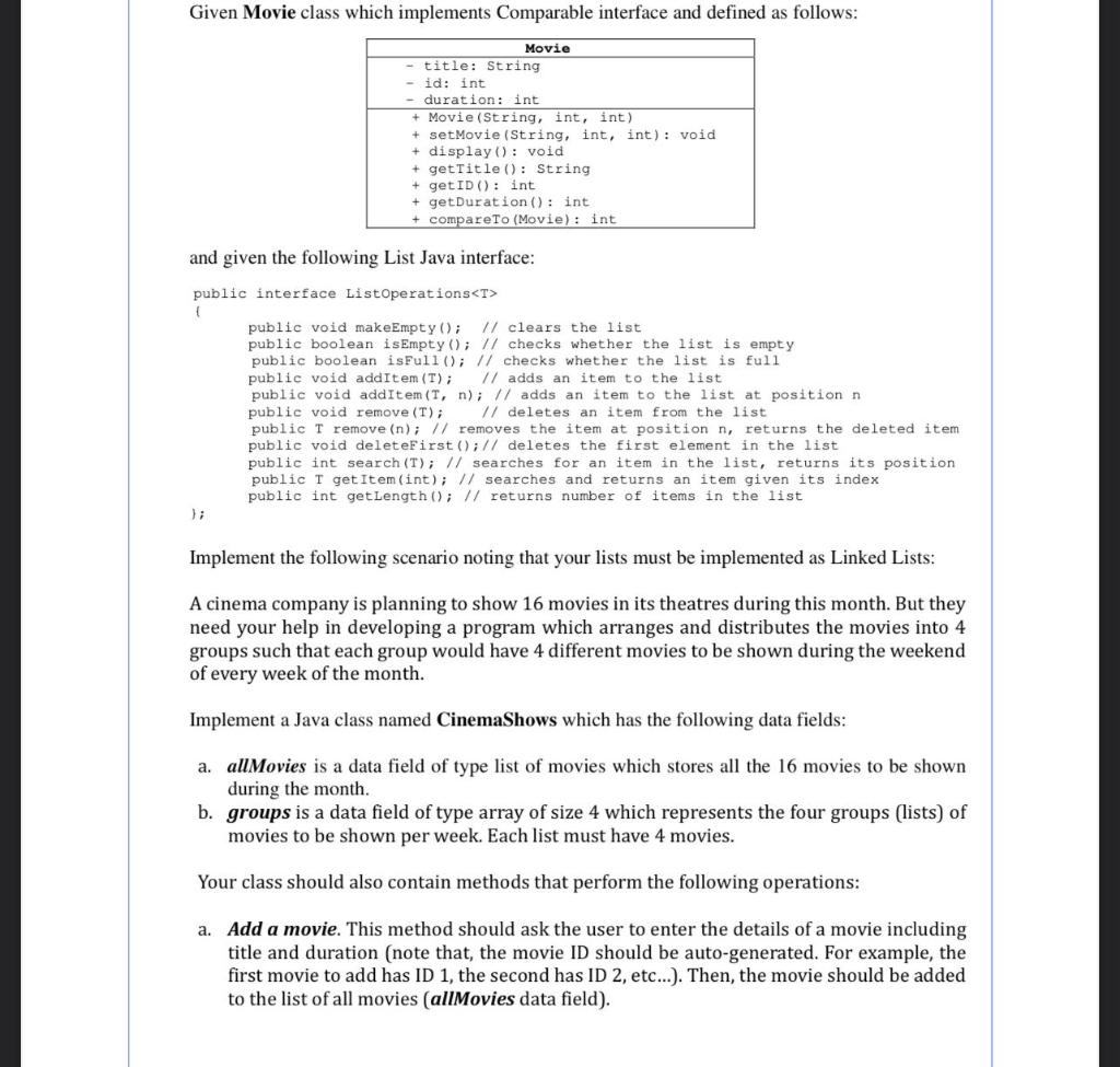 Solved Given Movie class which implements Comparable | Chegg.com