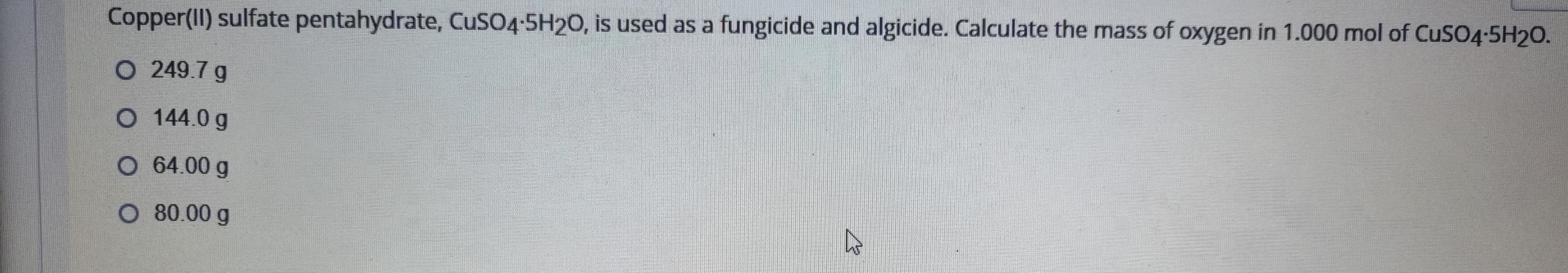 Solved Copper(II) sulfate pentahydrate, CuSO4⋅5H2O, is used | Chegg.com