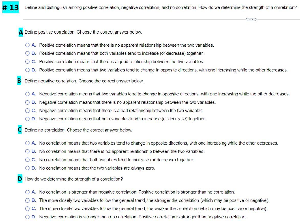 Solved Define and distinguish among positive correlation, | Chegg.com