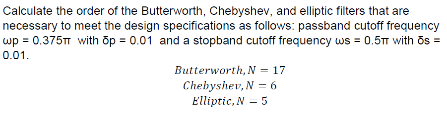 Solved Calculate the order of the Butterworth, Chebyshev, | Chegg.com