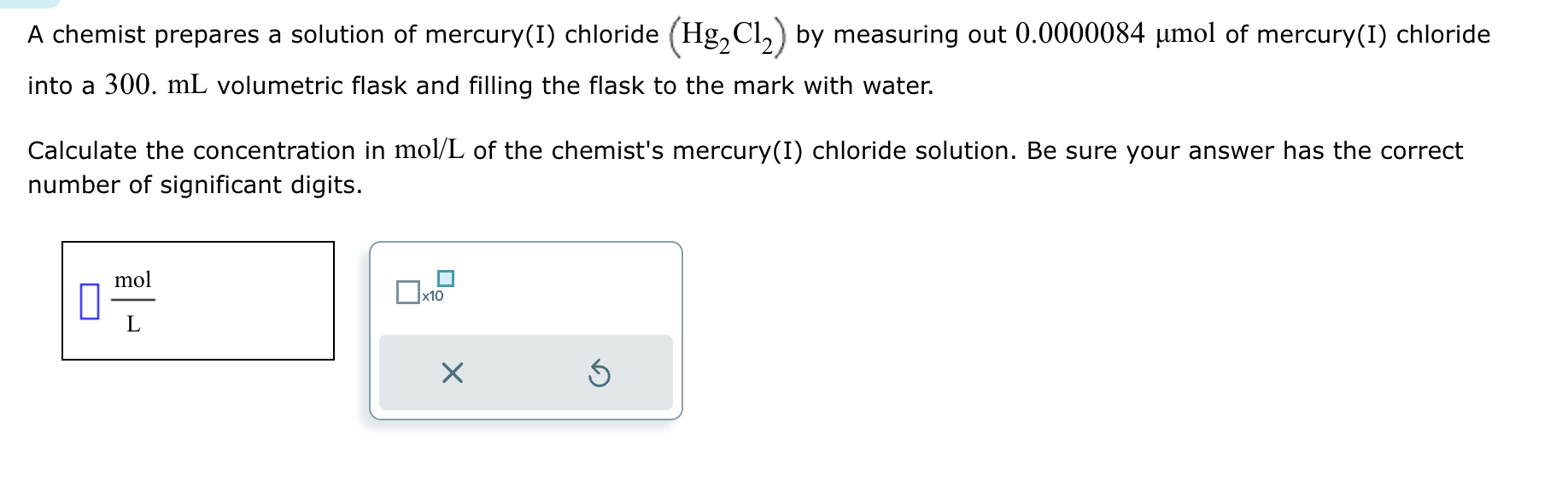 Solved A chemist prepares a solution of mercury(I) chloride | Chegg.com