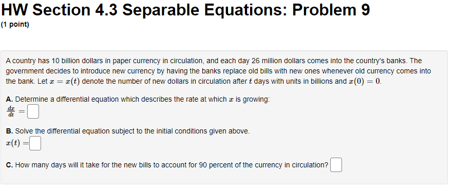 Solved Hw Section 4 3 Separable Equations Problem 9 1