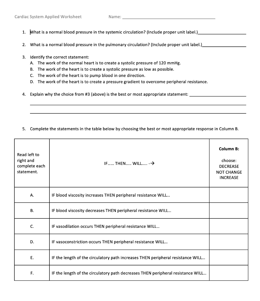 Solved Cardiac System Applied Worksheet Name: 1. What is a | Chegg.com