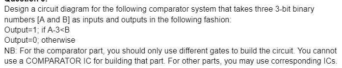 Solved Design a circuit diagram for the following comparator | Chegg.com