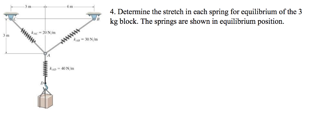 Solved 4 m 4. Determine the stretch in each spring for | Chegg.com