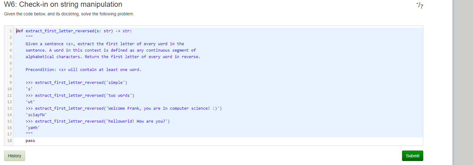 Solved def extract_first_letter_reversed(s: str) → str: | Chegg.com