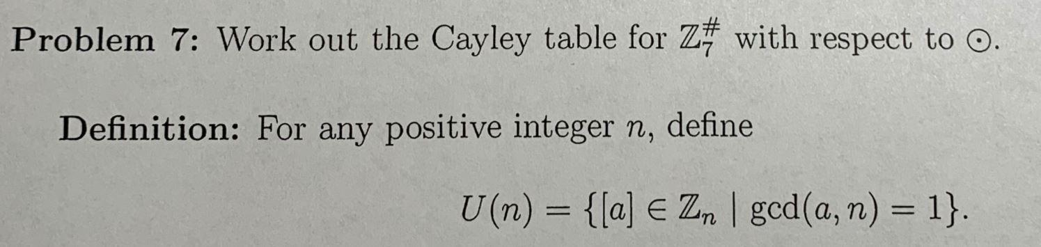 Solved Problem 7: Work out the Cayley table for z# with | Chegg.com
