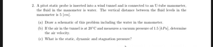 Solved 2. A pitot static probe is inserted into a wind | Chegg.com