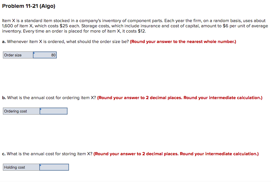 Solved Problem 11-21 (Algo) Item X is a standard item | Chegg.com