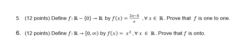 Solved 5. (12 points) Define f:R−{0}→R by f(x)=x2x−5,∀x∈R. | Chegg.com