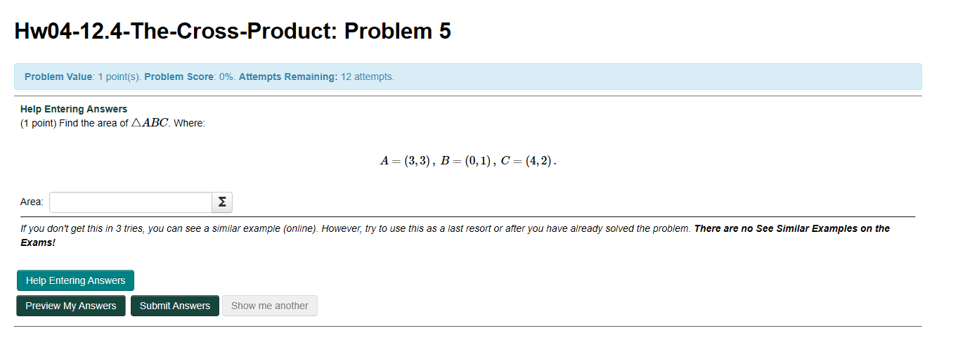 Solved Hw04-12.4-The-Cross-Product: Problem 5 Problem Value: | Chegg.com