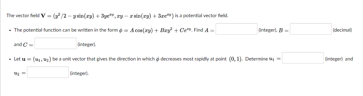 Solved The vector field y = (y /2 - ysin(cy) + 3yemy, xy - x | Chegg.com