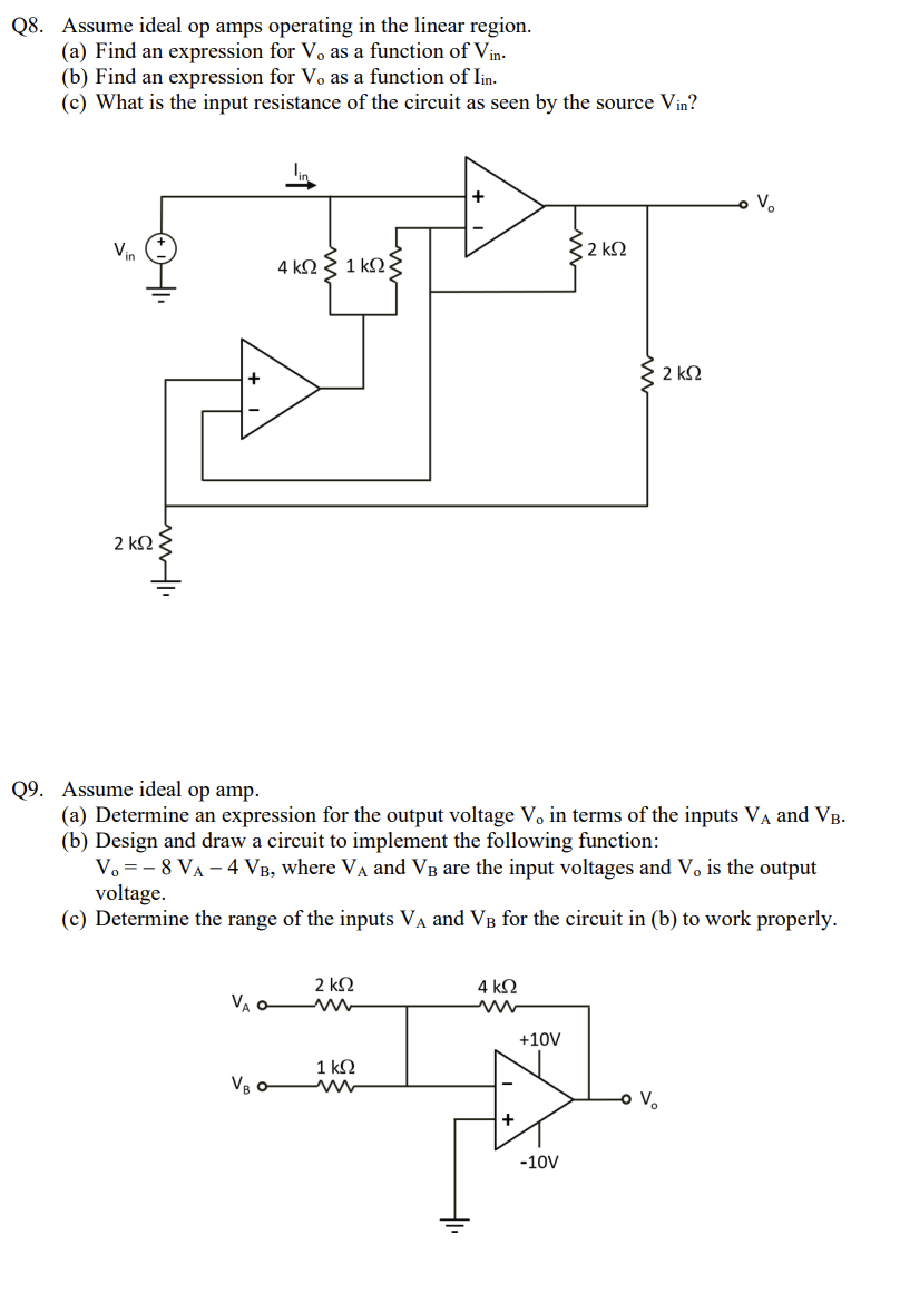 Solved Q8. Assume ideal op amps operating in the linear | Chegg.com