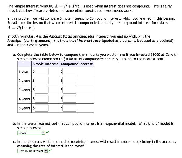 Solved The Simple Interest formula, A = P + Prt, is used | Chegg.com