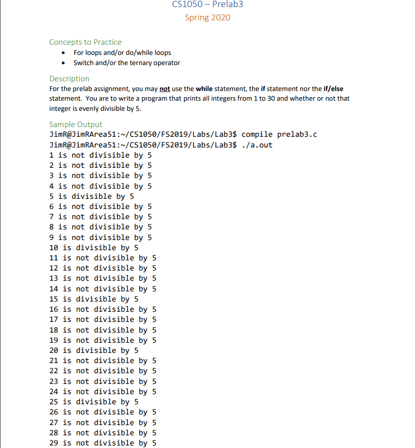 Solved CS1050 - Prelab3 Spring 2020 Concepts to Practice • | Chegg.com