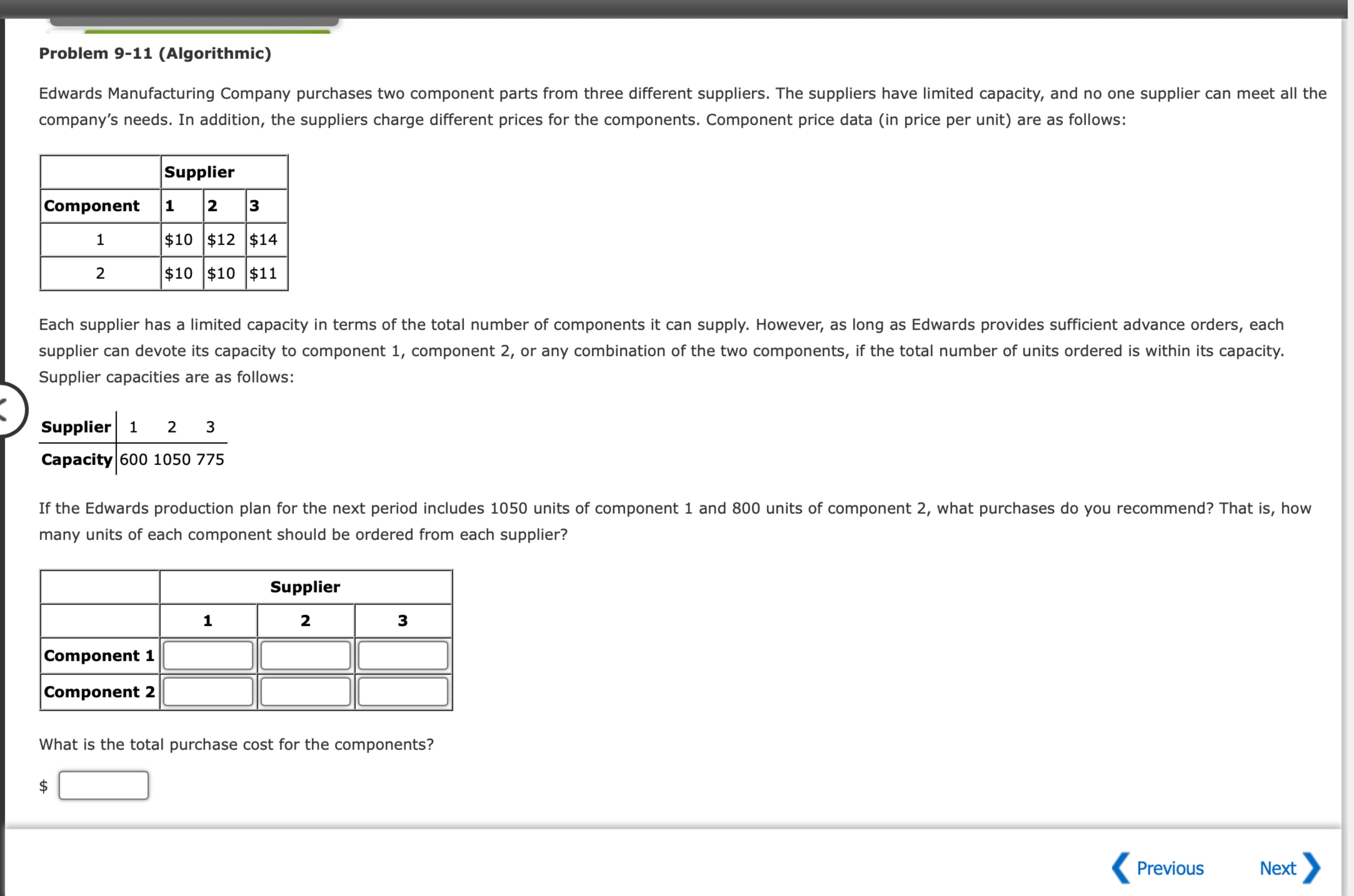 Solved Problem 9-11 (Algorithmic)Edwards Manufacturing | Chegg.com