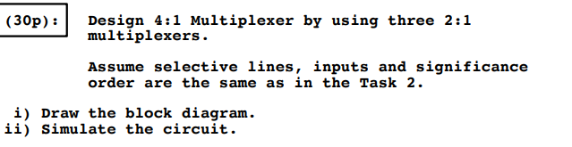 Solved (30p): Design 4:1 Multiplexer by using three 2:1 | Chegg.com