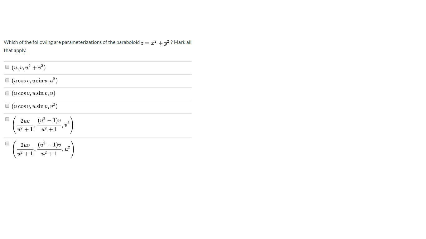 Solved Which of the following are parameterizations of the | Chegg.com
