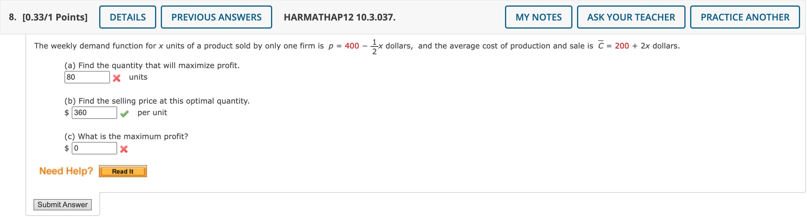 Solved The weekly demand function for x units of a product | Chegg.com