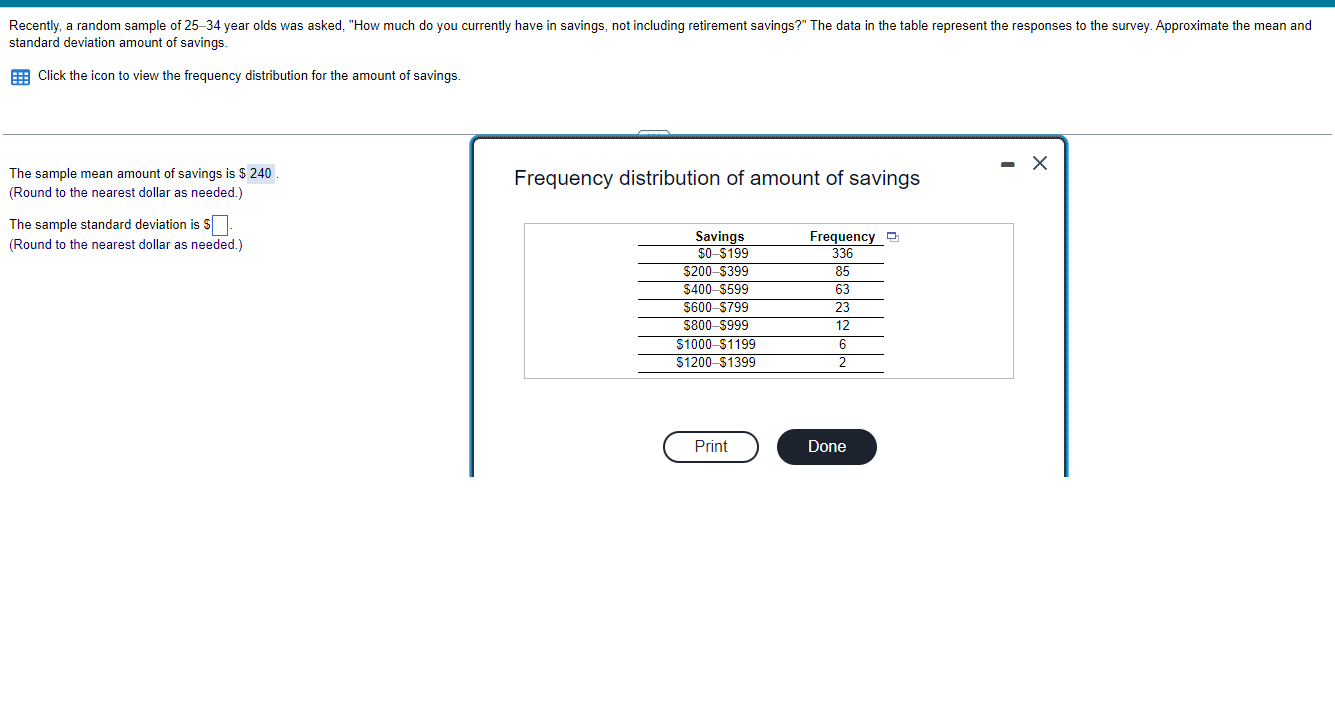 Solved standard deviation amount of savings. Click the icon | Chegg.com