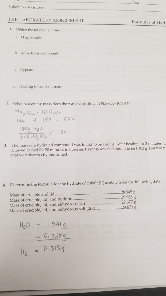 Solved Date Laboratory Instructor PRE-LABORATORY ASSIGNMENT | Chegg.com