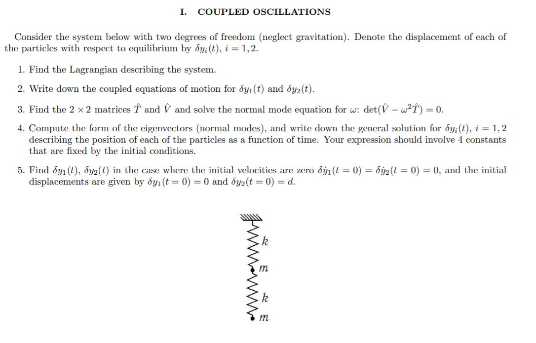 Solved I. COUPLED OSCILLATIONS Consider the system below | Chegg.com