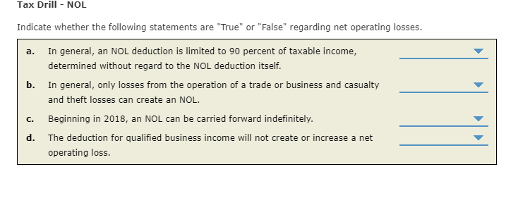 Solved Tax Drill - NOL Indicate whether the following | Chegg.com