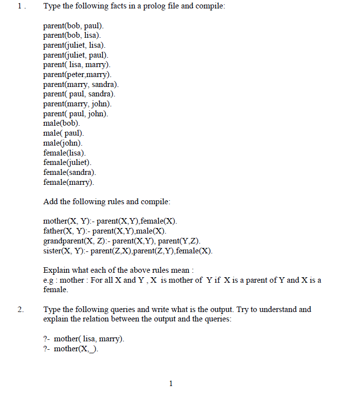 Solved 1. Type the following facts in a prolog file and | Chegg.com