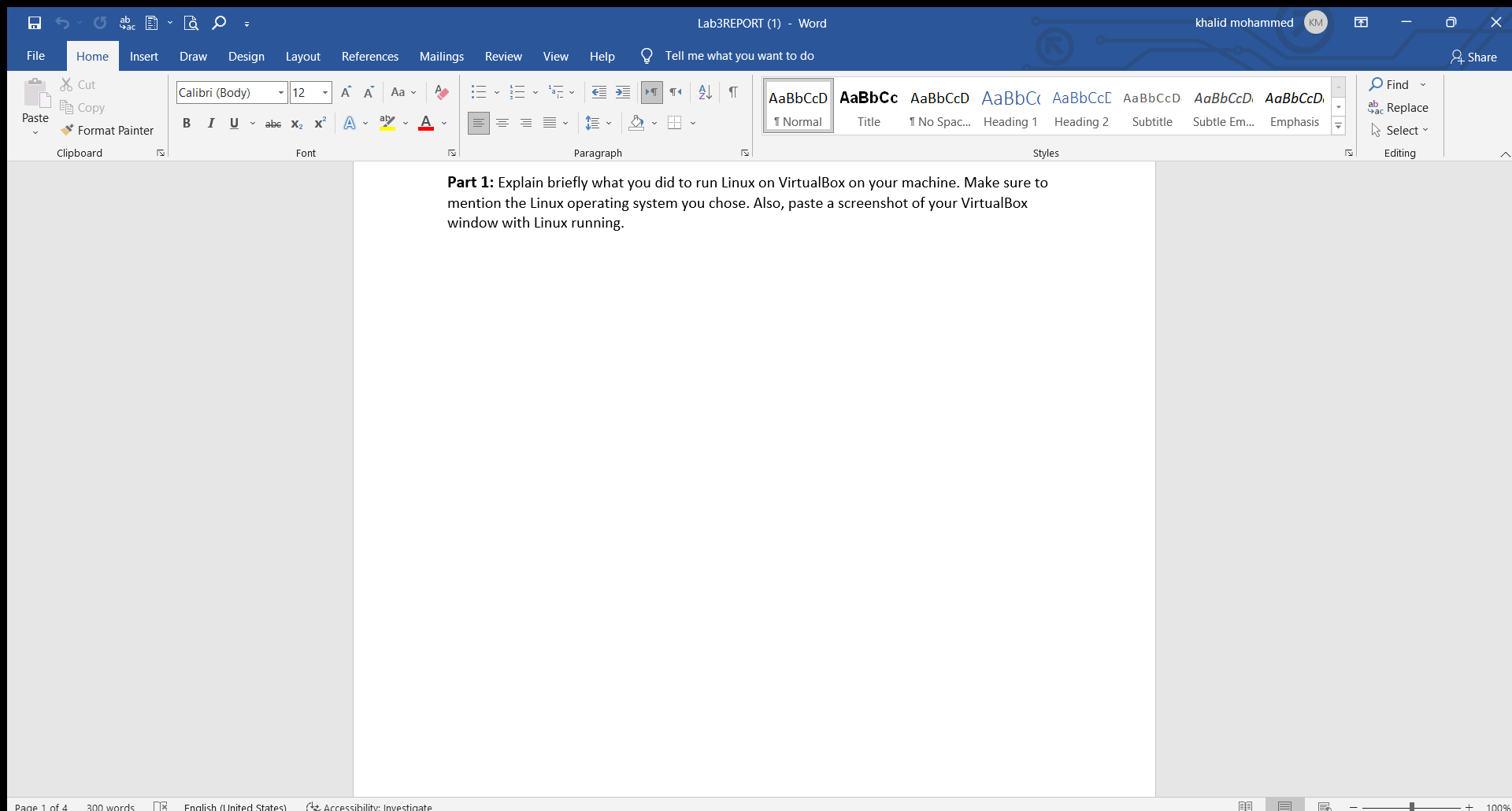 Solved Lab3REPORT (1) - Word khalid mohammed KM Х File Home | Chegg.com
