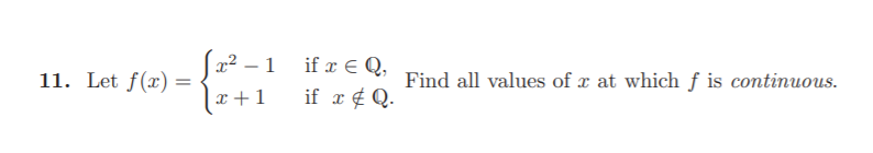 Solved -2 -1 11. Let f(x) = if xEQ, Find all values of x at | Chegg.com