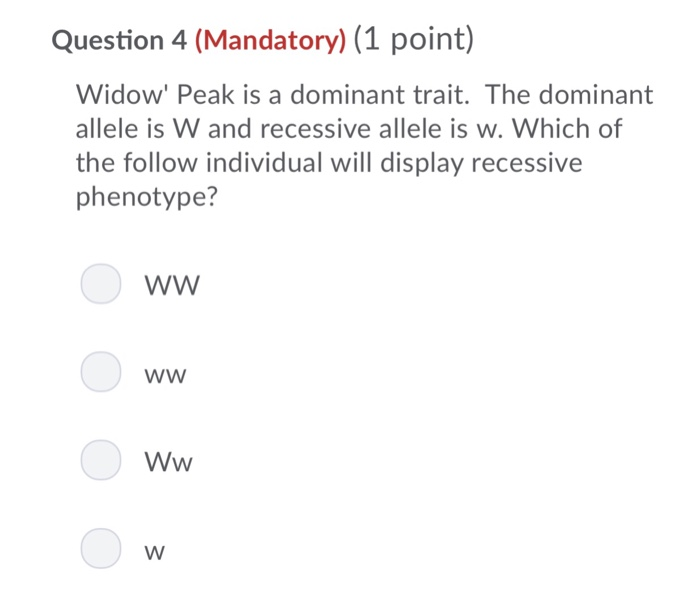 Solved Question 1 (Mandatory) (1 point) Detached ear lobe | Chegg.com