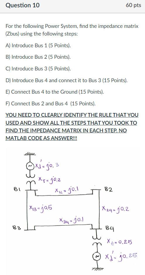 Solved For the following Power System, find the impedance | Chegg.com