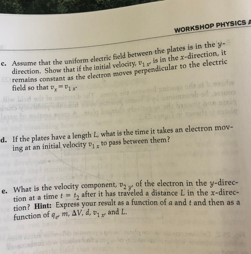 Solved WORKSHOP PHYSICS A ssume that the uniform electric | Chegg.com