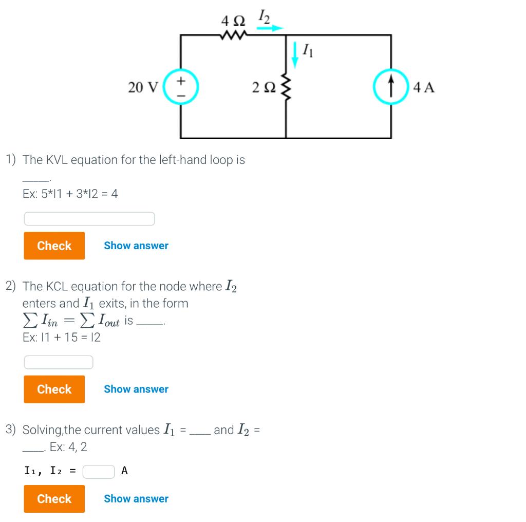 Solved 4Ω 15 1 20 V 232 14A 1) The KVL equation for the | Chegg.com