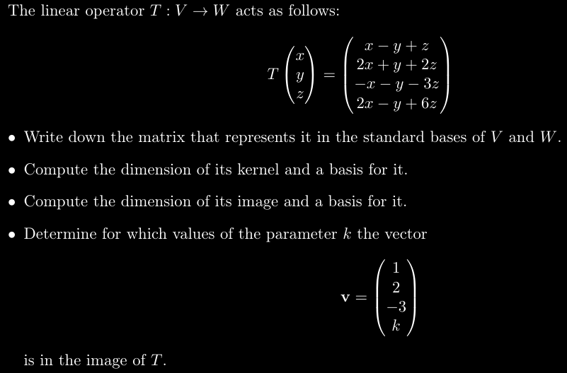 Solved The linear operator T:V→W ﻿acts as | Chegg.com