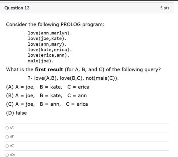 Solved Question 13 5 pts Consider the following PROLOG | Chegg.com