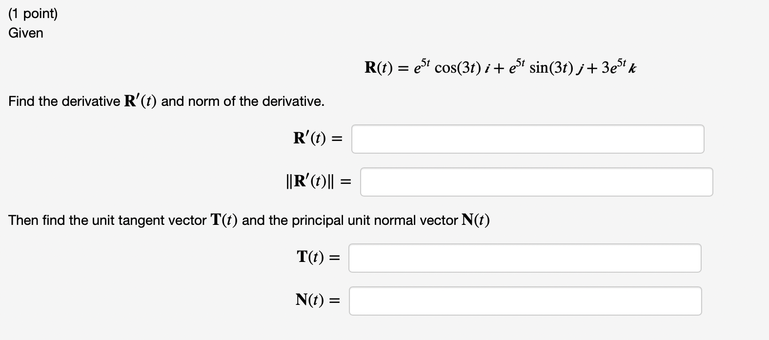 Solved (1 point) Given Find the derivative R'(t) and norm of | Chegg.com