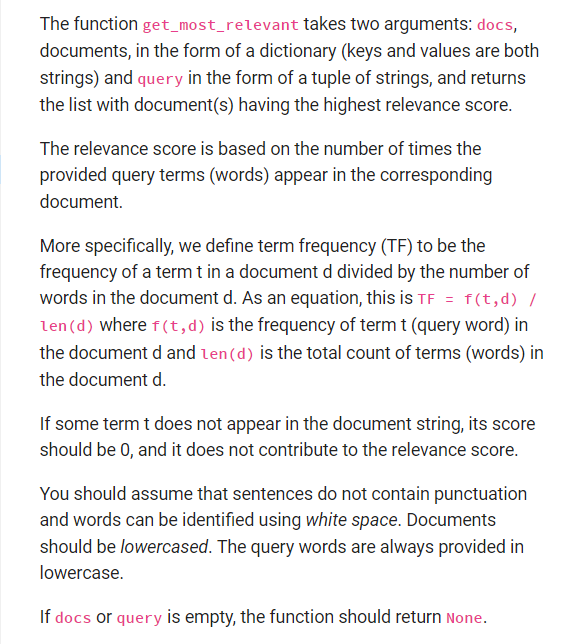 Solved The function get_most_relevant takes two arguments: | Chegg.com